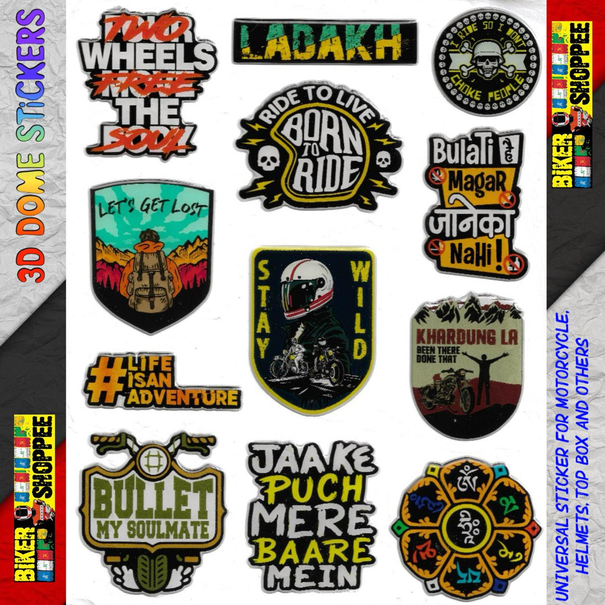 UNIVERSAL 3D DOME EMBOSSE MOTO STICKER BORN TO RIDE – BiKER SHOPPEE